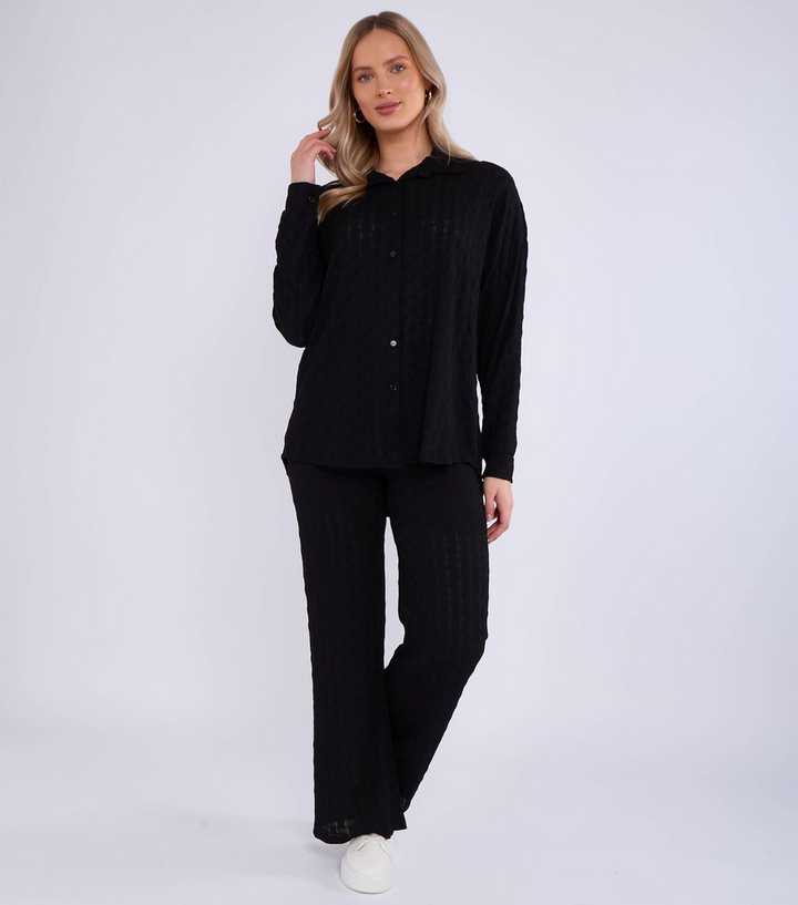 Gini London Black Textured Oversized Shirt | New Look