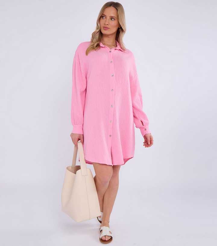 Gini London Pink Textured Oversized Shirt | New Look