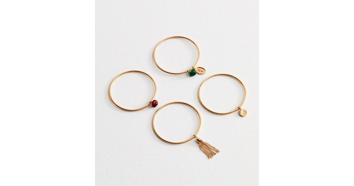 Gold Tone Pack of 4 Charm Bangles | New Look