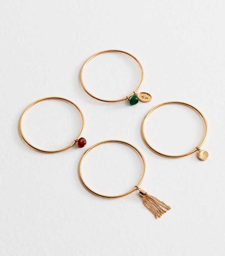 Gold Tone Pack of 4 Charm Bangles | New Look