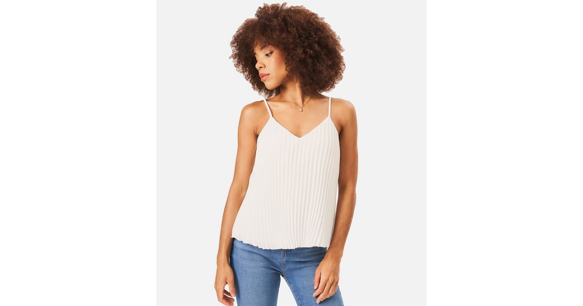 Gini London Cream Pleated Cami Top | New Look