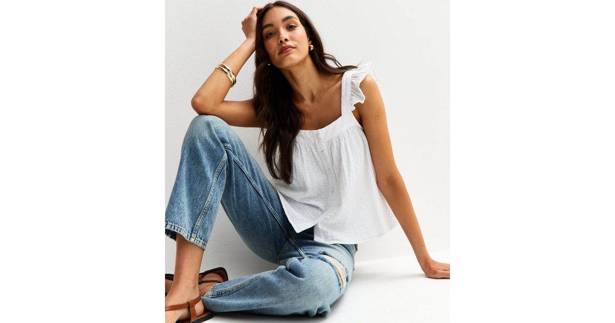 White Frilly Sleeve Button Up Top | New Look