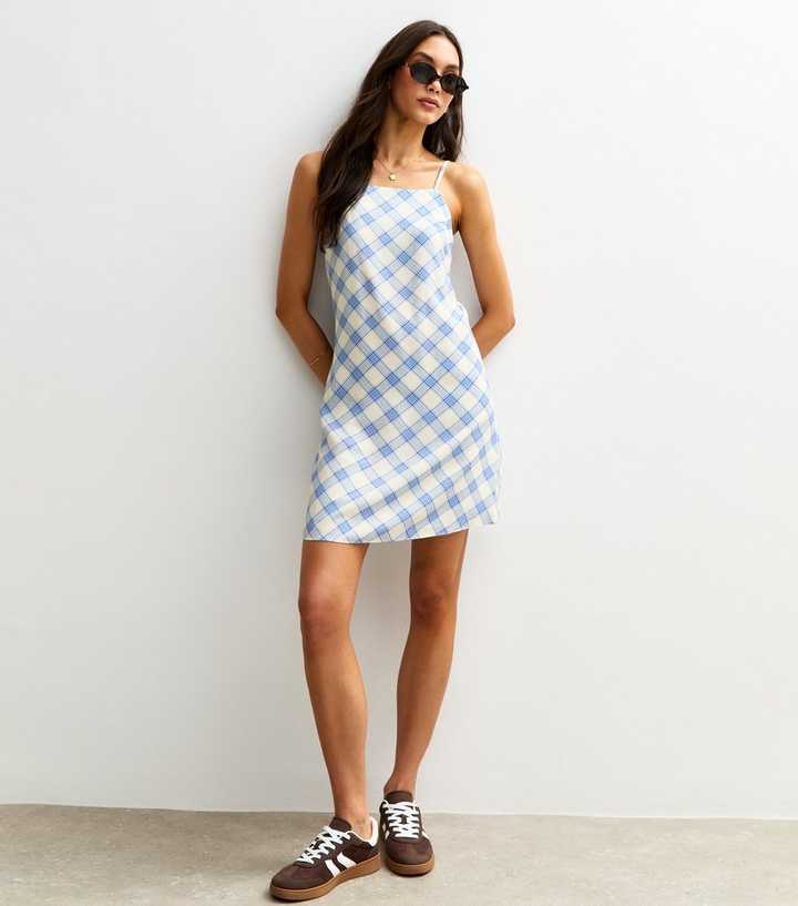Blue Check Print Shift Mini Dress | New Look