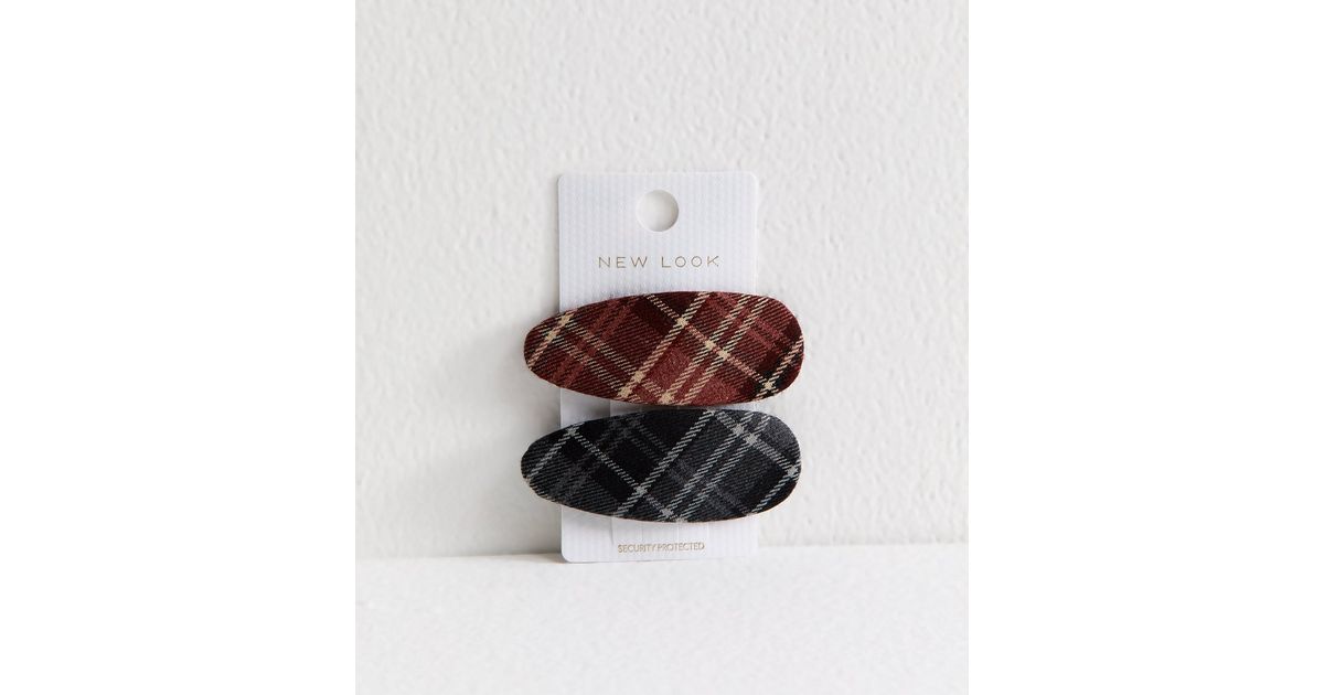 Pack Of 2 Multicoloured Checked Hair Slides | New Look
