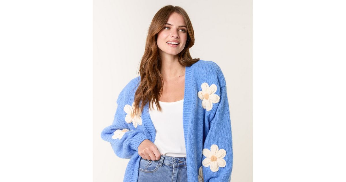 Blue Vanilla Bright Blue Daisy Cardigan | New Look