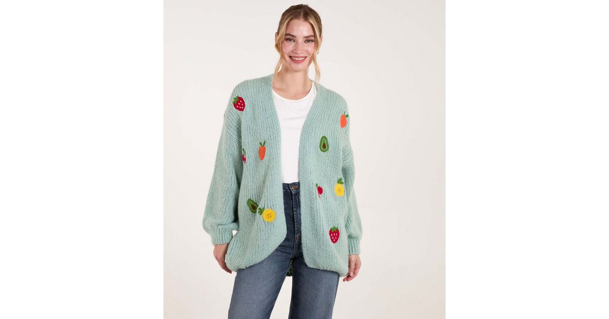 Blue Vanilla Green Fruit Embroidered Cardigan | New Look