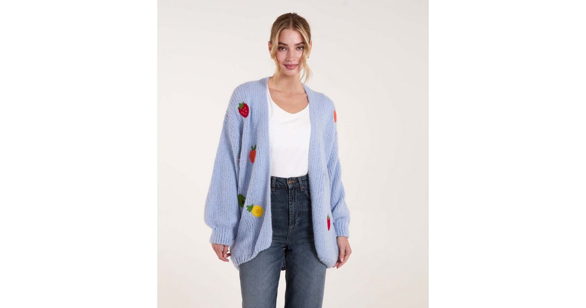 Blue Vanilla Blue Embroidered Fruit Cardigan | New Look