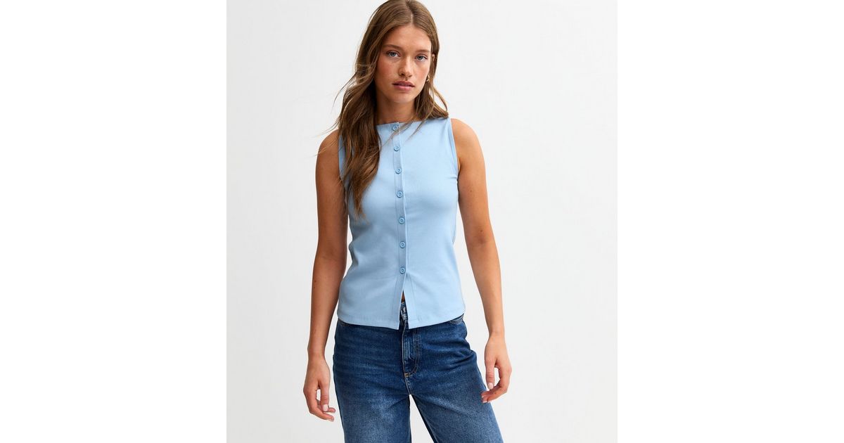 Light Blue Button Up Vest | New Look