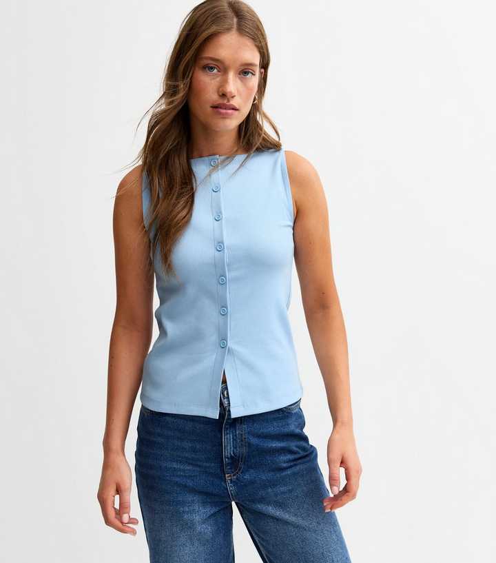 Light Blue Button Up Vest | New Look