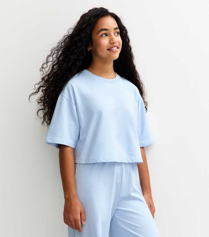 Girls Light Blue Short Sleeve Sweatshirt | New Look