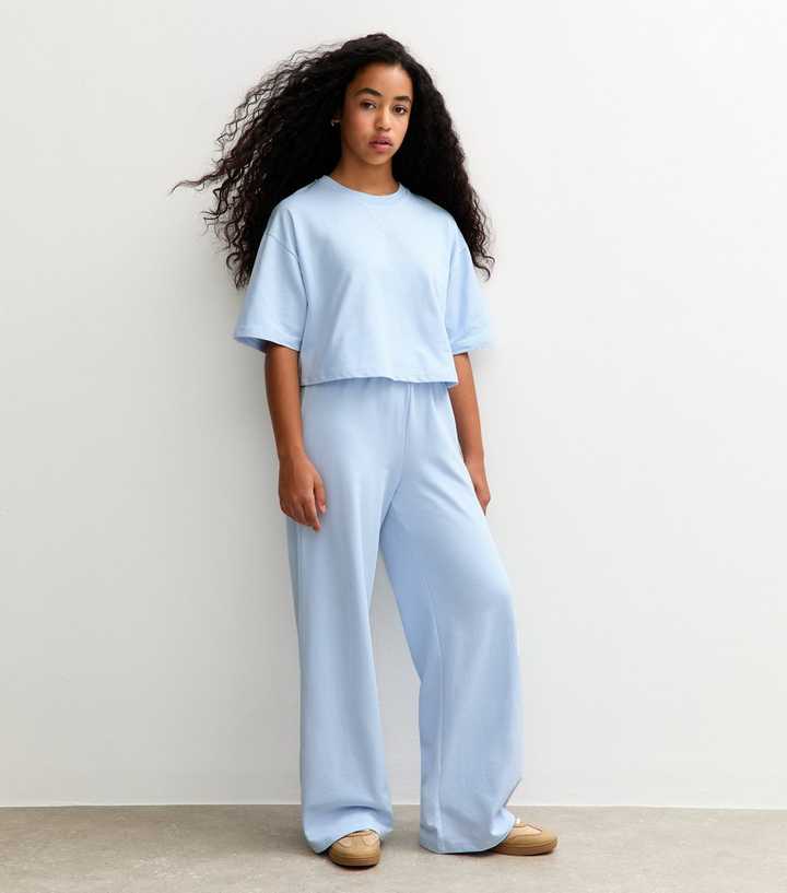 Girls Light Blue Wide Leg Joggers | New Look