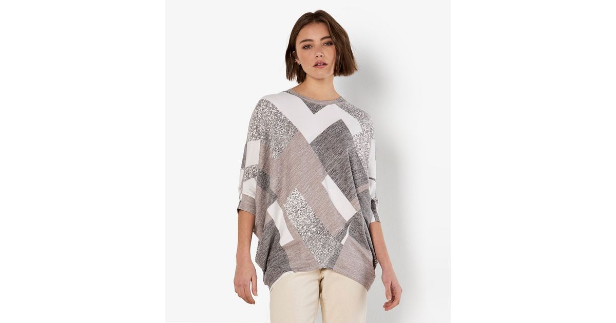 Apricot Stone Square Pattern Batwing Sleeve Top | New Look