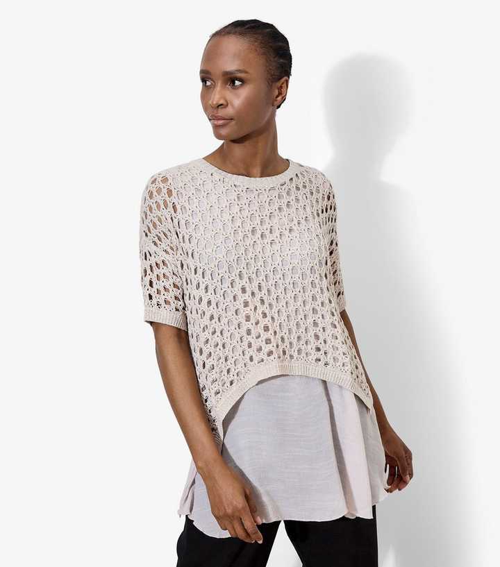 Apricot Stone Open Knit Layered Tunic | New Look