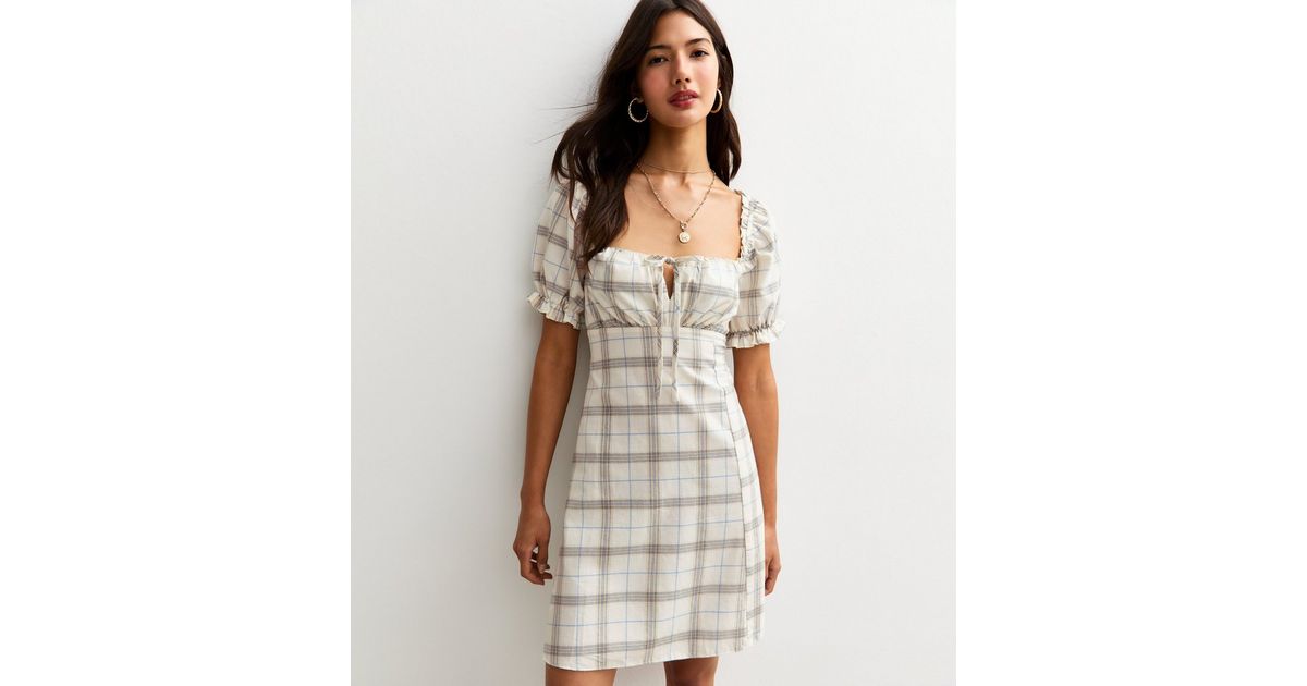 Cream Checked Milkmaid Mini Dress | New Look