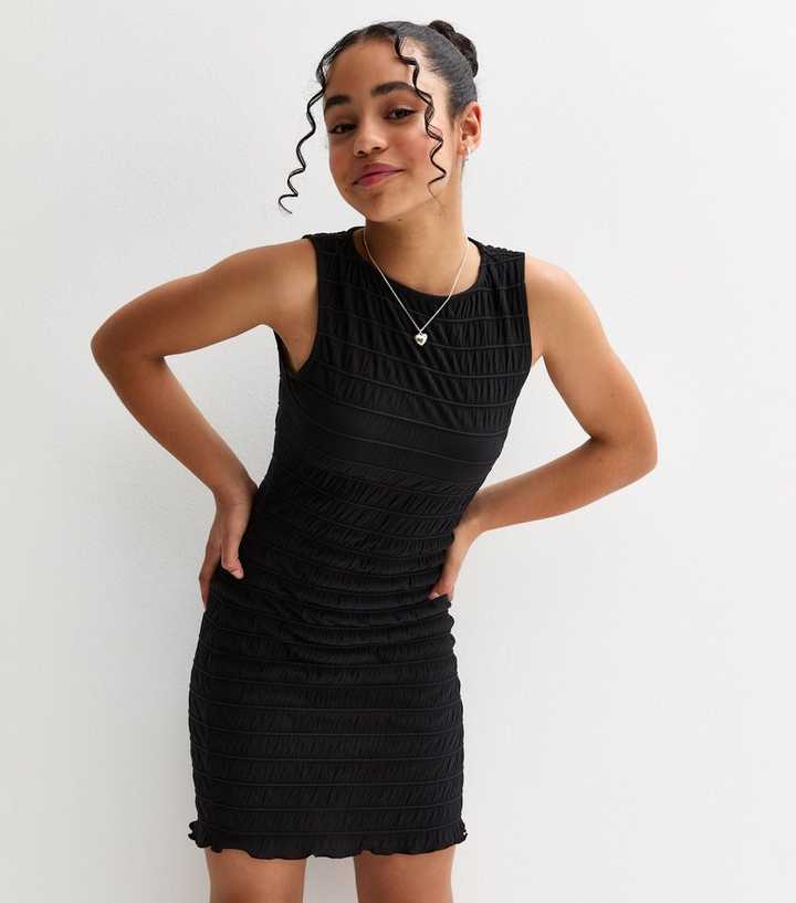 Girls Black Shirred Dress | New Look
