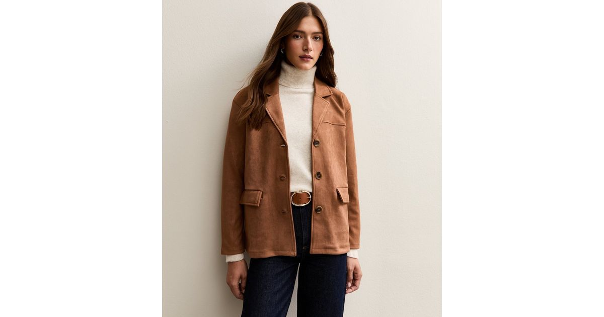 Tan Faux Suede Button Up Jacket | New Look