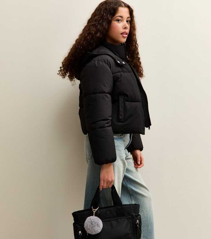 Girls Black Cropped Puffer Jacket | New Look