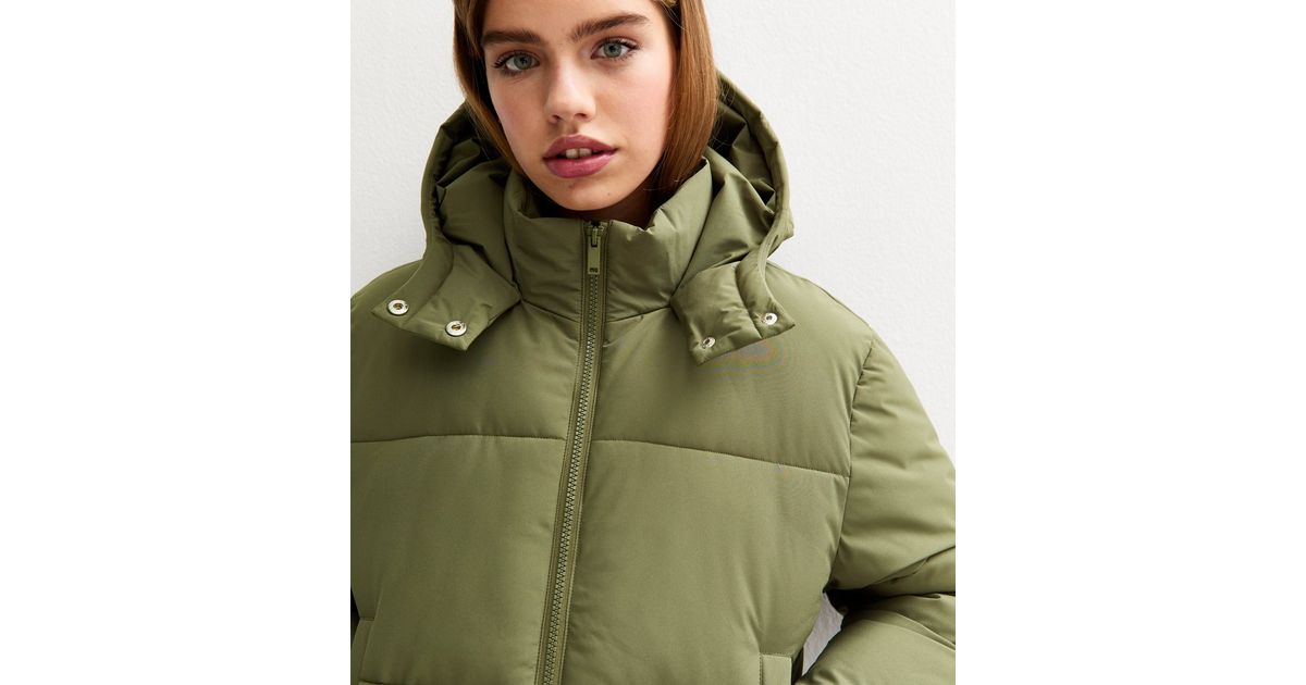 Girls Dark Khaki Cropped Puffer Jacket | New Look