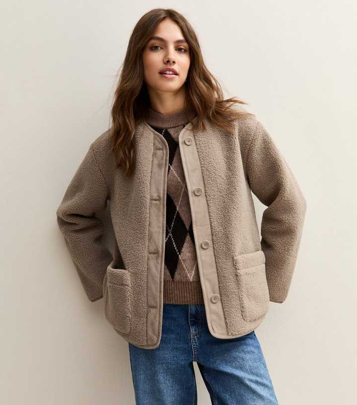 Mink Borg Button Through Jacket | New Look