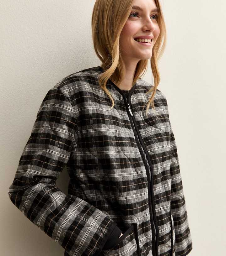 Black Checked Quilted Padded Jacket | New Look