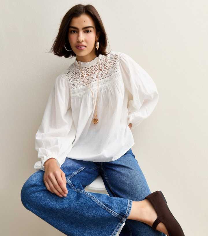 White Lace Tunic Blouse White Lace Long Sleeve Top | Buy Sensational