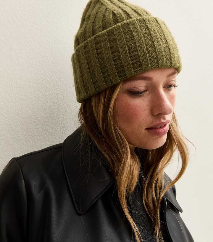 Dark Khaki Thick Rib Beanie | New Look