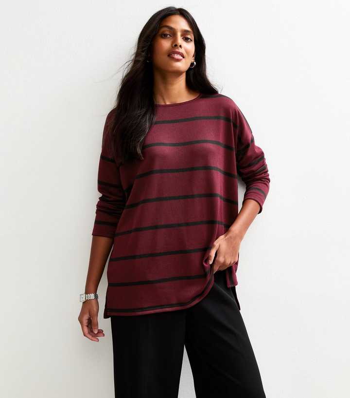Red Soft Touch Striped Long Sleeve Top | New Look
