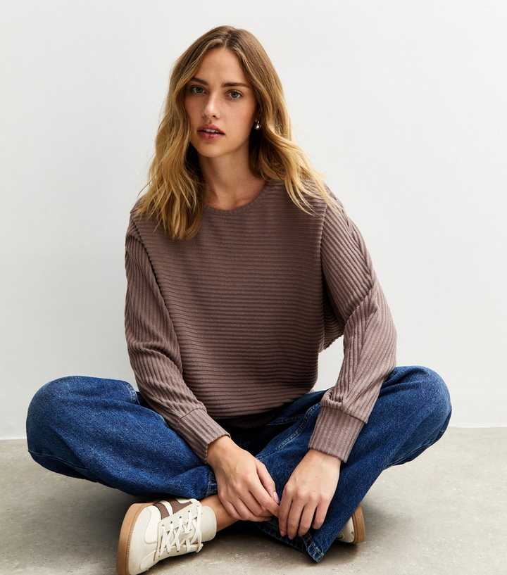 Mink Soft Touch Ribbed Batwing Sleeve Top | New Look