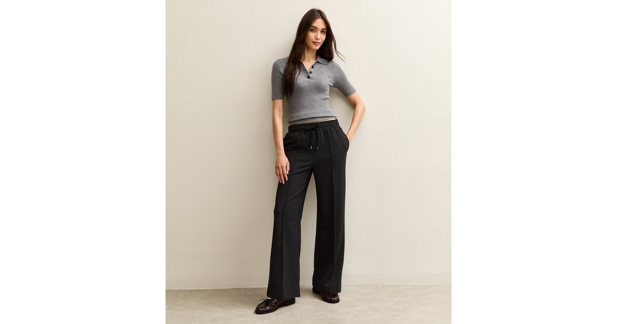 Black Wide Leg Elasticated Waist Jersey Trousers | New Look