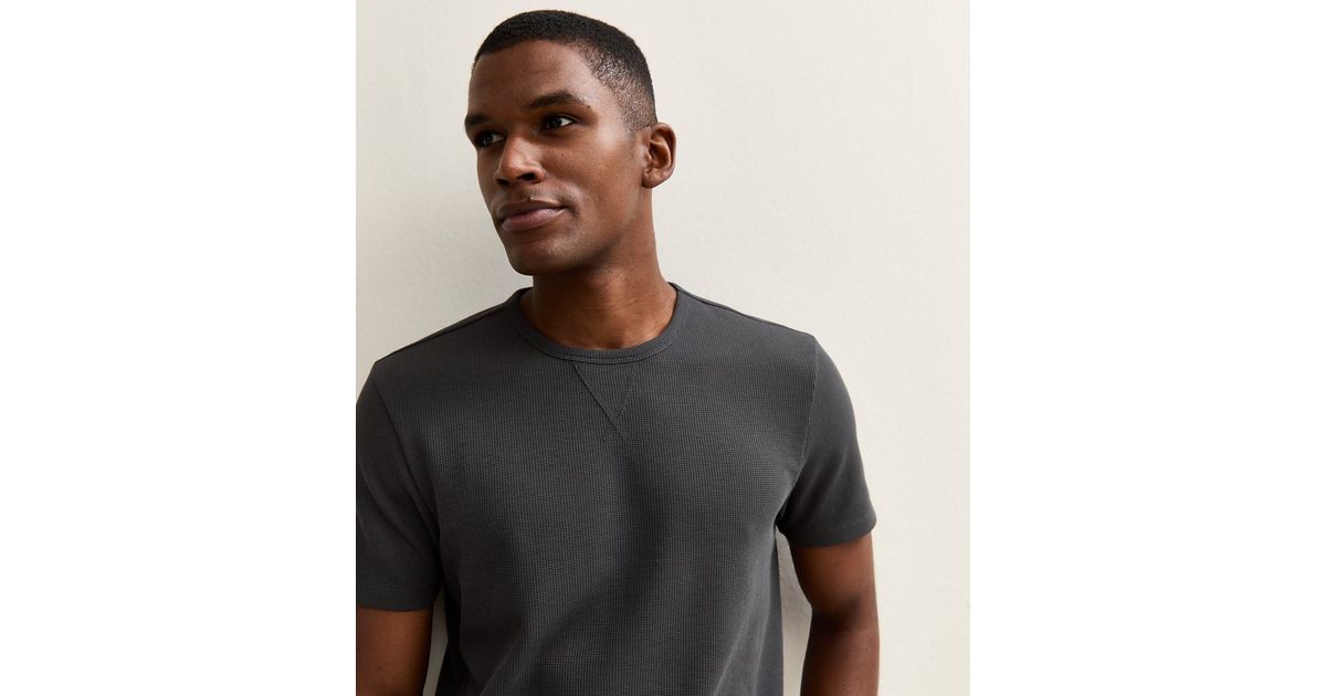 Dark Grey Regular Waffle Texture T-Shirt | New Look