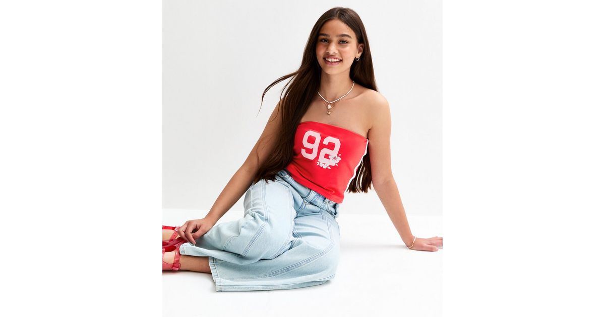 Girls Red Contrast Trim Bandeau Top | New Look