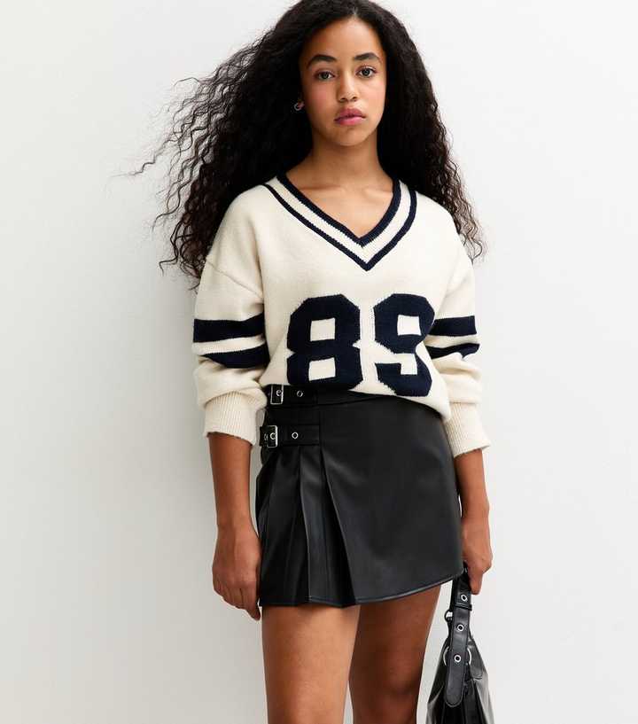 Girls Black Faux Leather Kilt Skort | New Look