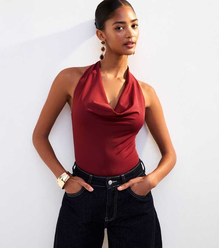 Rust Halter Cowl Neck Sleeveless Body | New Look