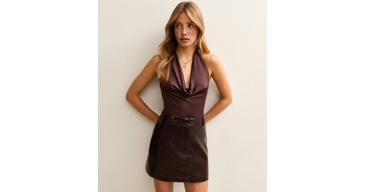 Brown Halter Cowl Neck Sleeveless Body | New Look
