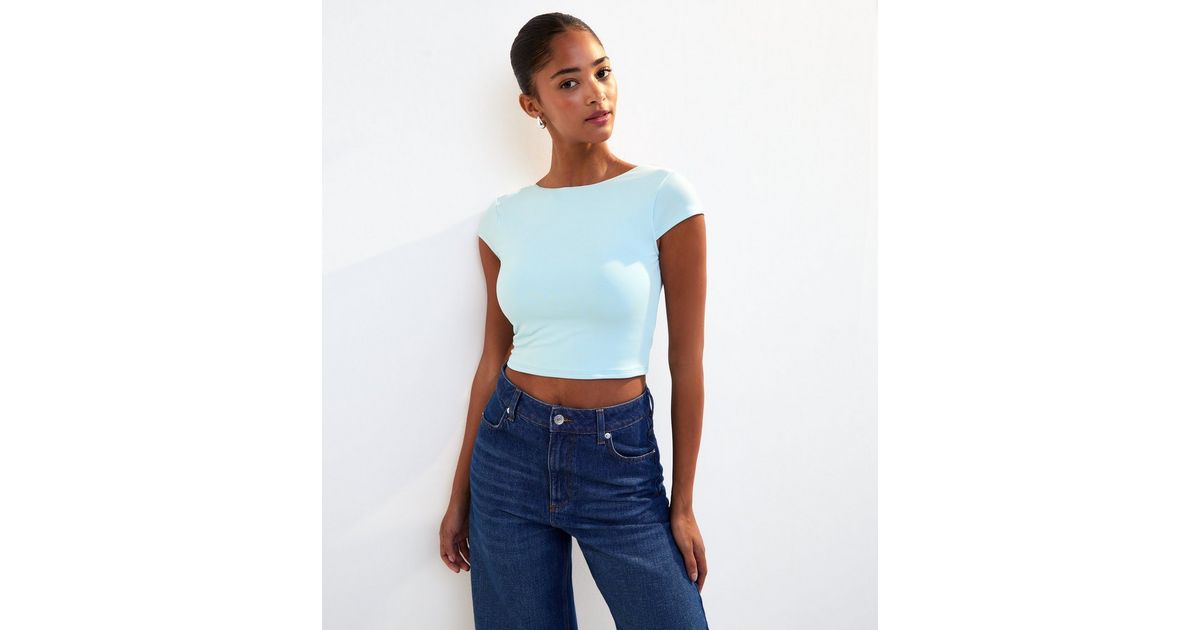 Light Blue Scoop Back Jersey Cropped T-Shirt | New Look