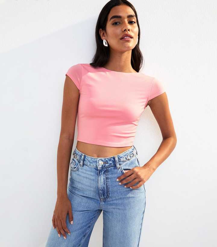 Light Pink Scoop Back Jersey Cropped T-Shirt | New Look