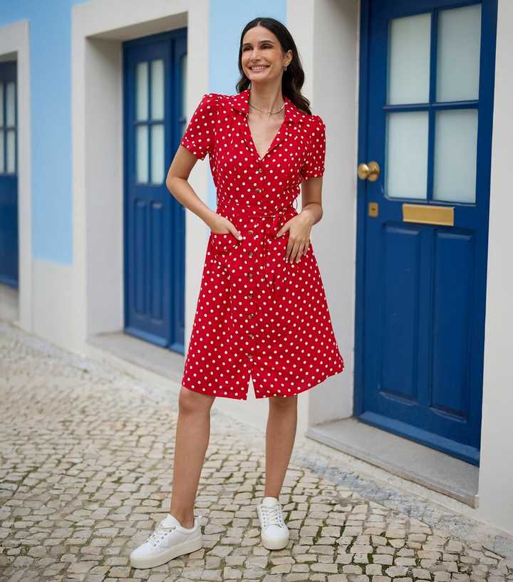 Yumi Red Polka Dot Shirt Dress | New Look