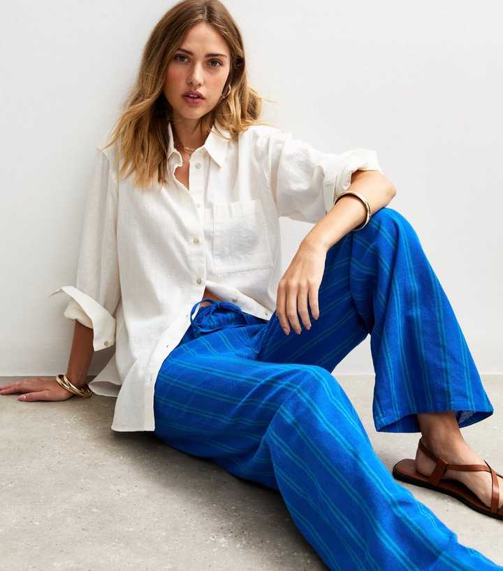 Blue Stripe Print Wide Leg Trousers | New Look