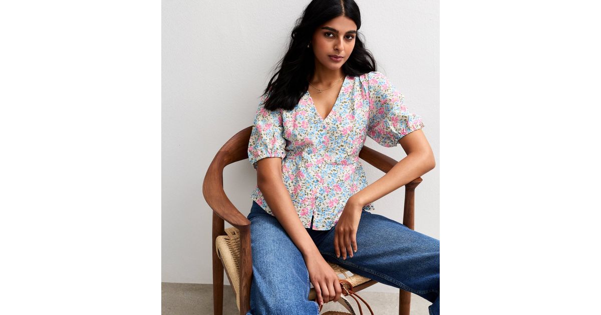 Pink Floral Print Creased Texture Tea Blouse | New Look
