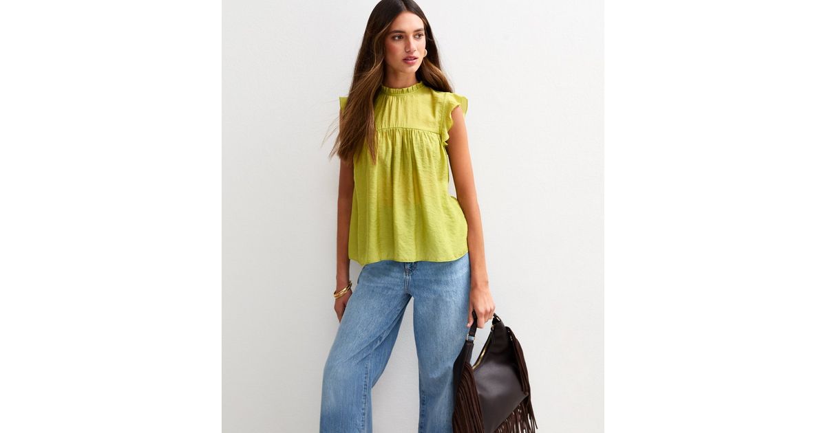 Green Frilly Trim Sleeveless Top | New Look