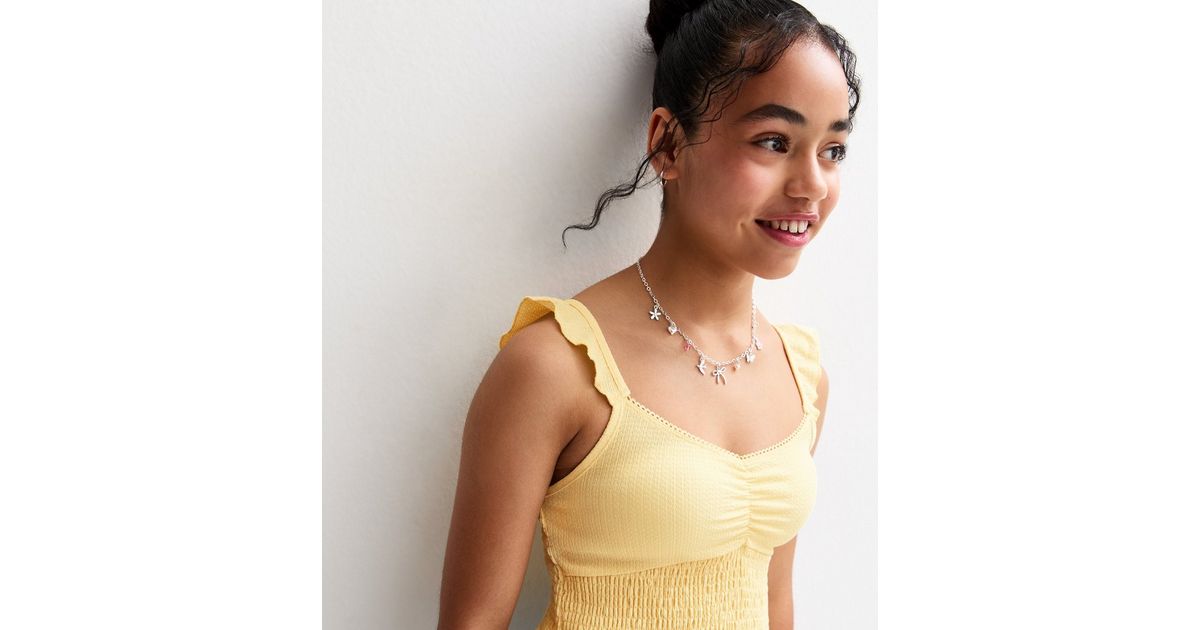 Girls Yellow Shirred Front Frill Sleeve Cami Top | New Look