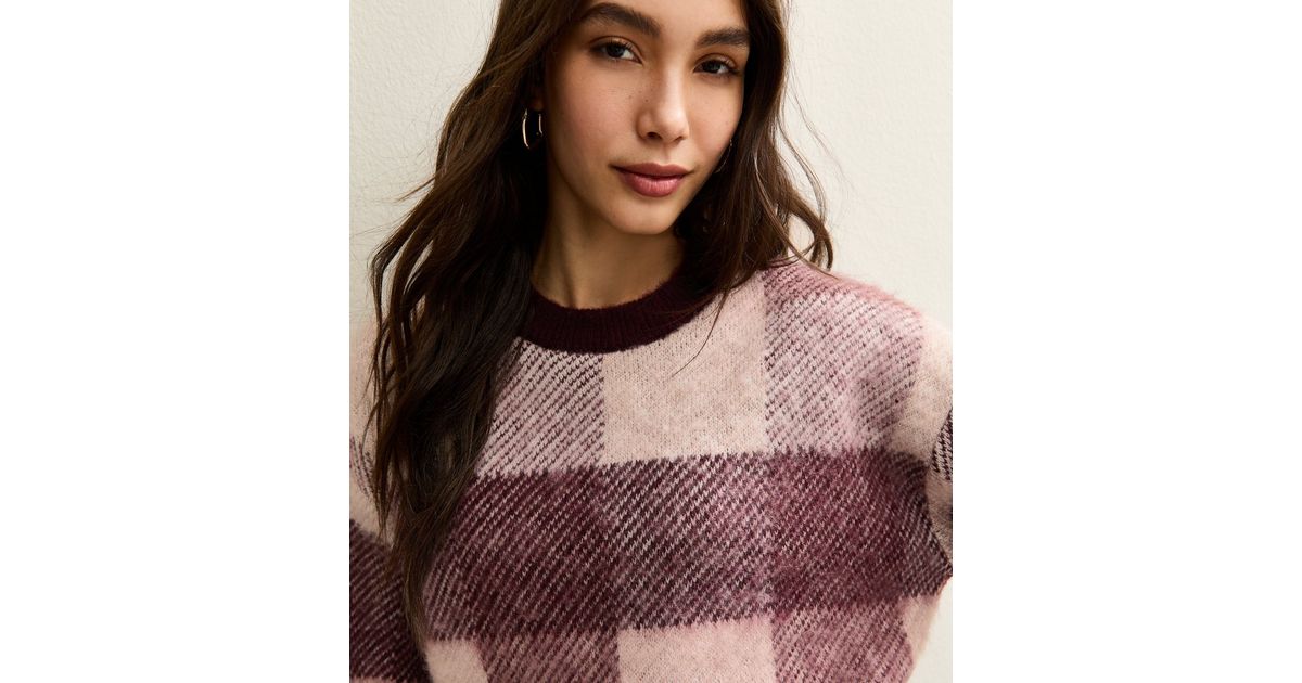 Red Brushed Checked Jumper | New Look