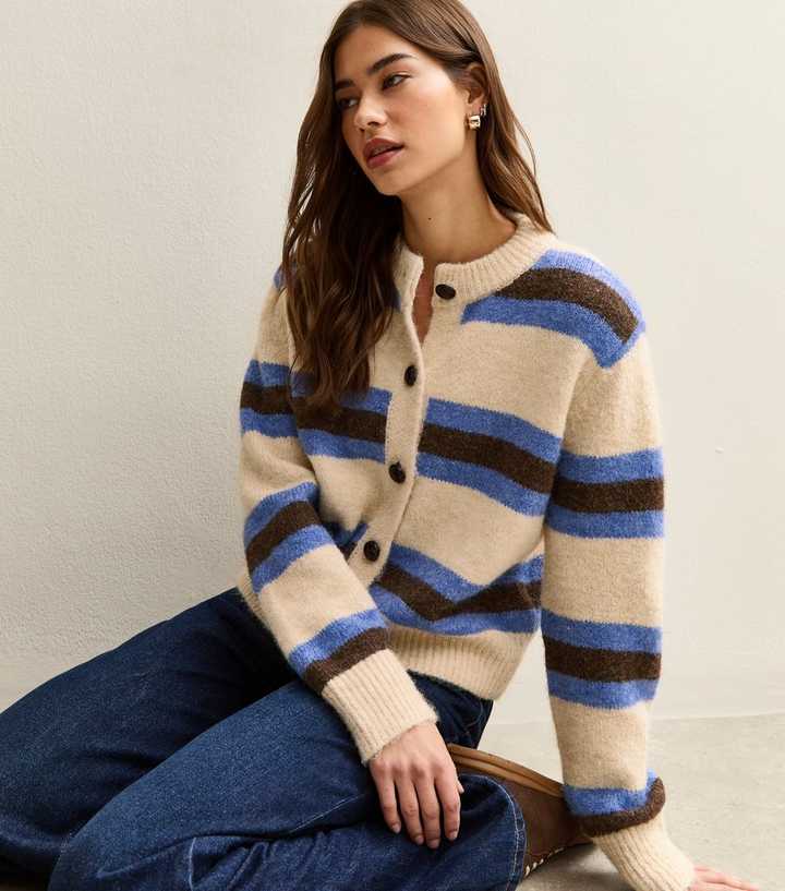 Cream Striped Long Sleeve Cardigan | New Look