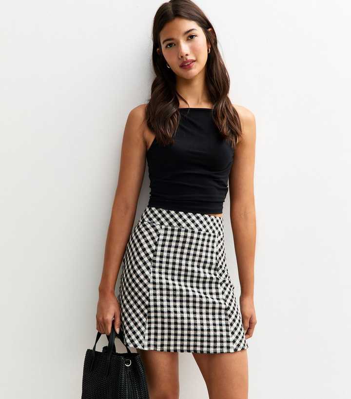 Black Gingham Crinkled Texture A-Line Mini Skirt | New Look