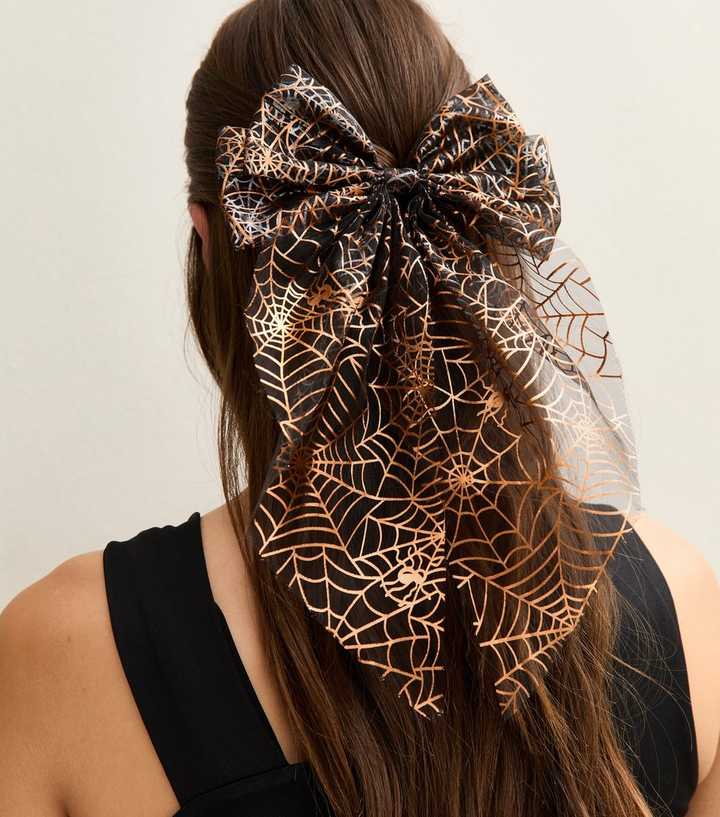 Orange Halloween Spider Mesh Bow Hair Clip | New Look