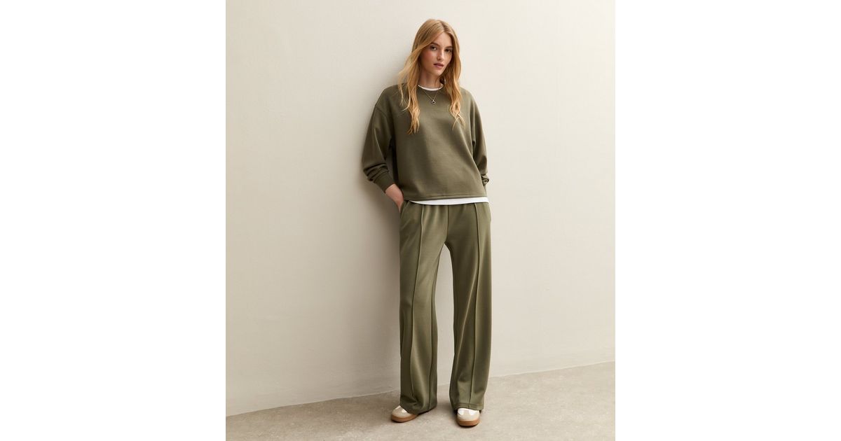 Premium Khaki Elasticated Waist Wide Leg Joggers | New Look