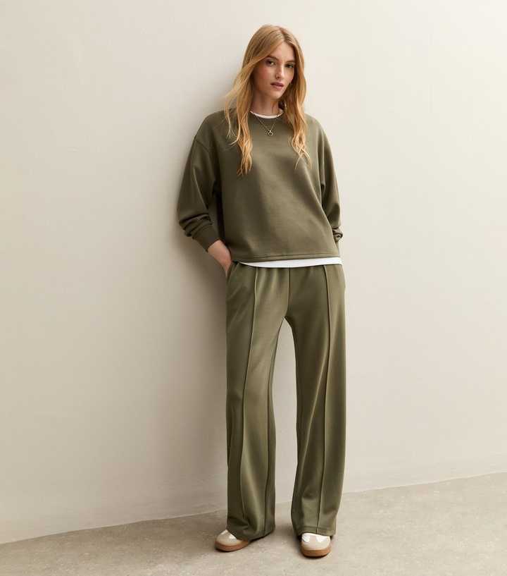 Premium Khaki Elasticated Waist Wide Leg Joggers | New Look