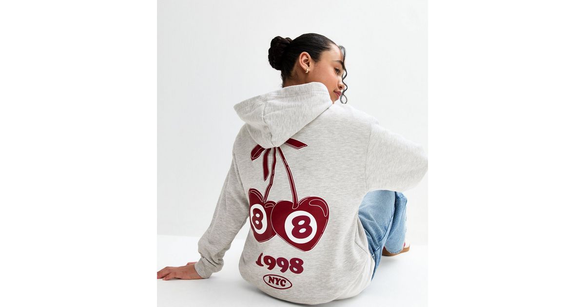 Girls Grey Number 8 Cherry Print Hoodie | New Look