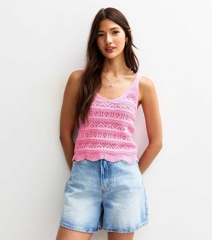Sunshine Soul Pink Crochet Pointelle Knit Top | New Look