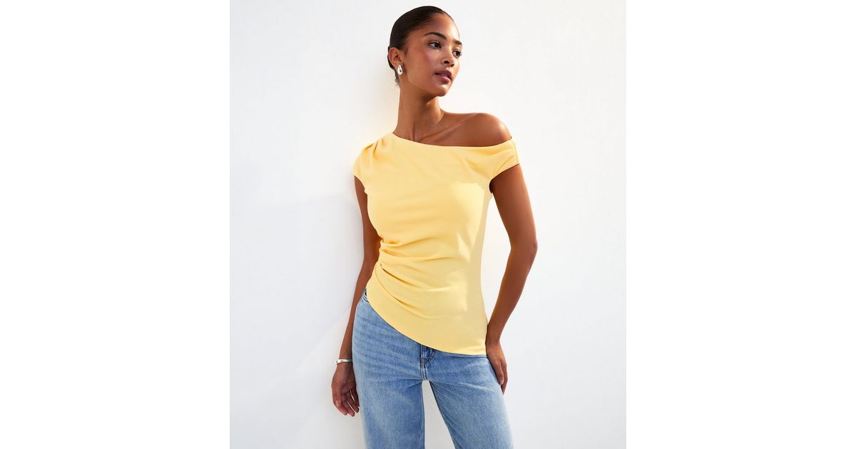 Light Yellow Off Shoulder Scuba Top | New Look